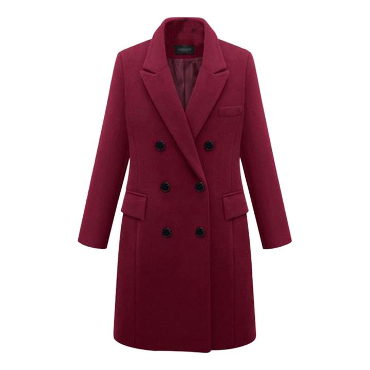 Womens Winter Lapel Wool Coat Trench Jacket Long Parka Overcoat Outwear ...
