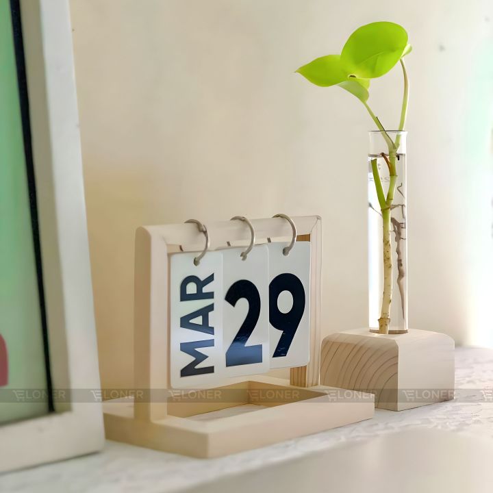Wooden Flip Chart Perpetual Desk Calendar And Plant Holder (without ...