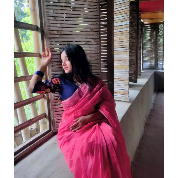 Muslin Than Shari Red colour Saree | Daraz.com.bd