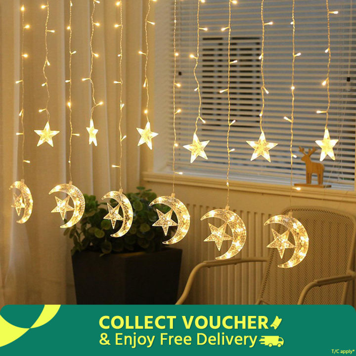 LED Star Curtain Lights ,6 moon-star & 6 single star Window Curtain ...