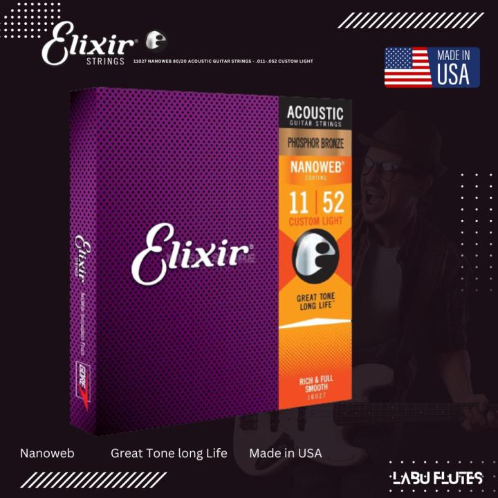 Elixir Strings 11027 Nanoweb 80/20 Acoustic Guitar Strings - .011-.052 Custom Light | Daraz.com.bd