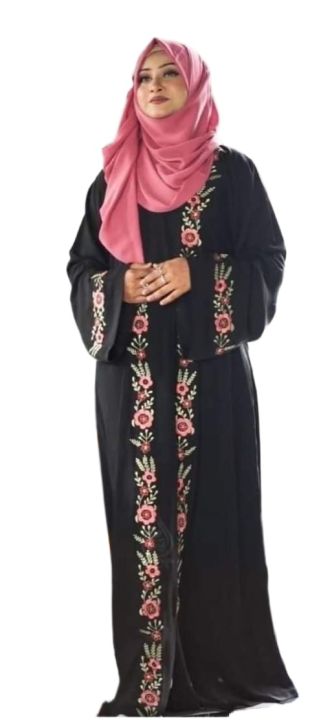 Dubai Cherry Fabric Marjiya Borkha with Embroidery Work Black Color ...