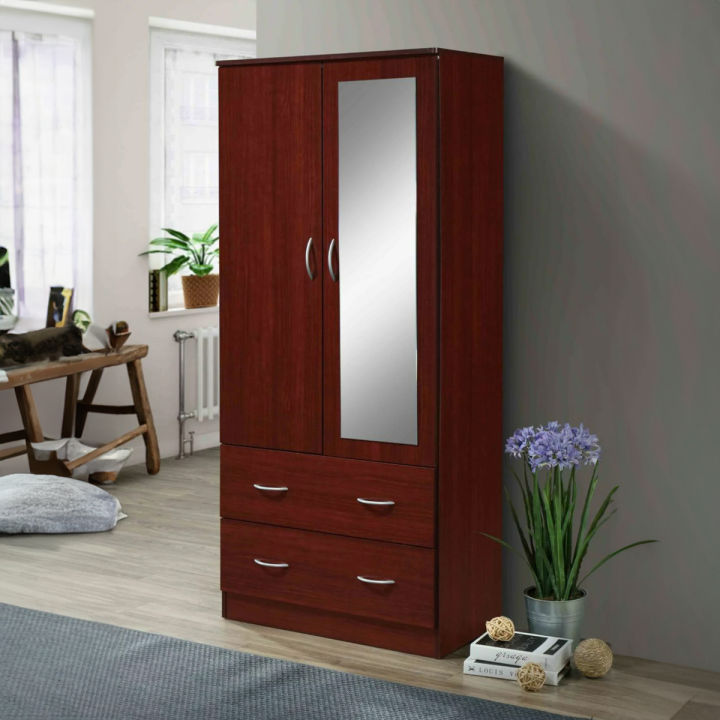Hodedah Two Door Almirah with Two Drawers and Hanging Rod plus Mirror ...
