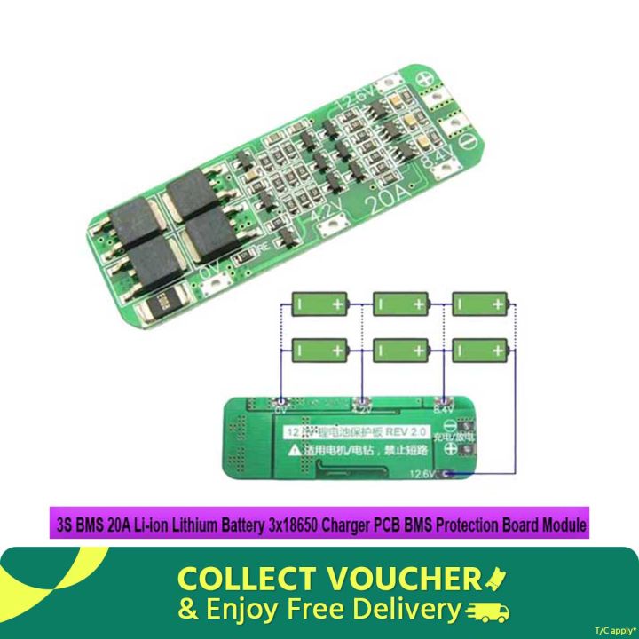 3S BMS 20A Li-ion Lithium Battery 3x18650 Charger PCB BMS Protection ...