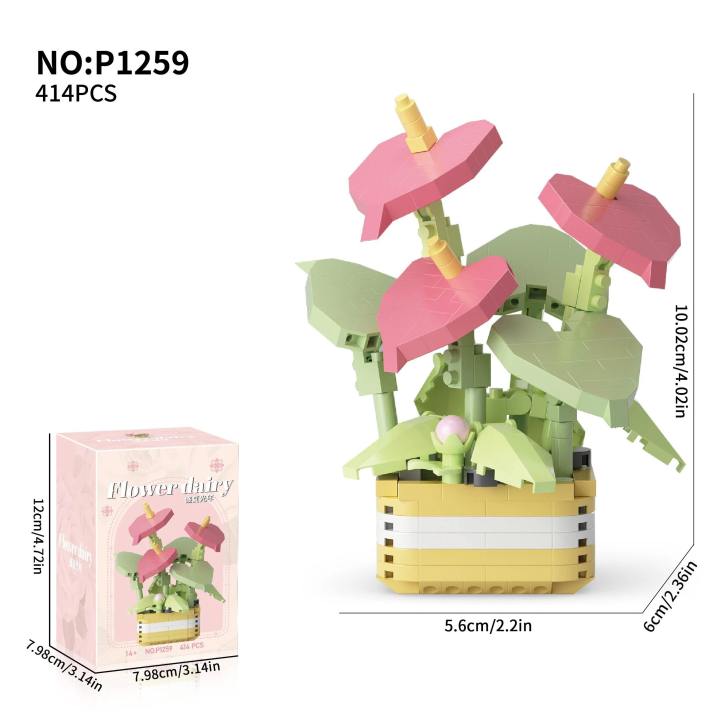 Flowers Plants Bonsai Building Blocks Succulent Potted Assembly Bricks ...