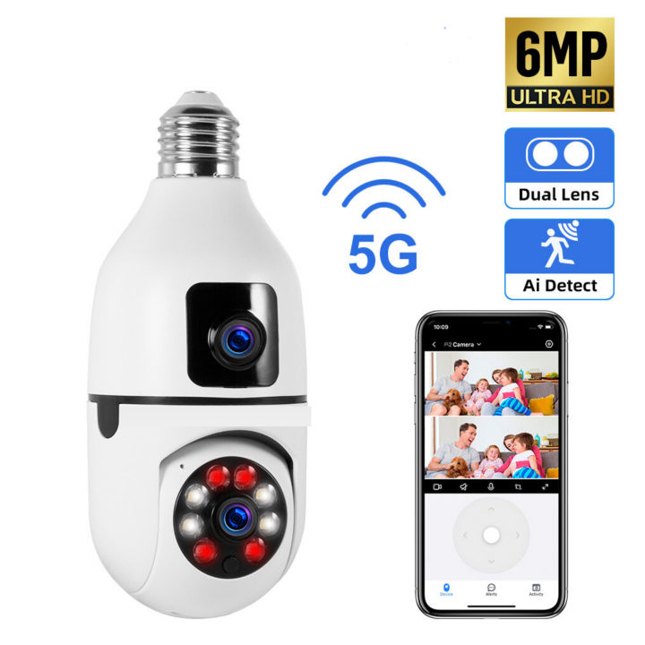 V380 Pro Dual Lens Dual Screen E27 Bulb Camera Two Ways Audio Color ...