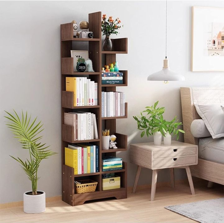 Free Standing Bookshelf Organizer, Narrow Space Bookcase Storage ...