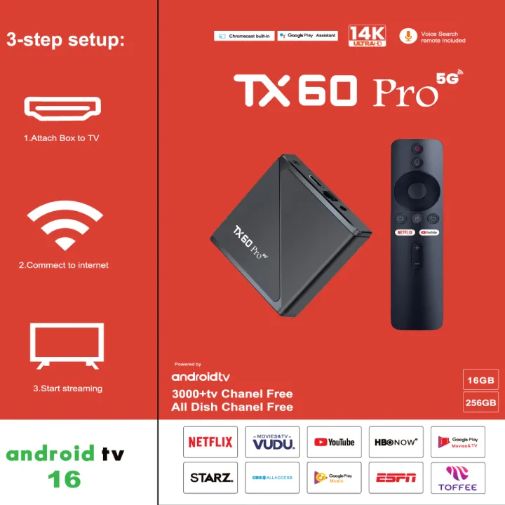 TX60 Pro 5G 14K ULTRA HD Android Smart TV Box Voice Remote, Bluetooth ...