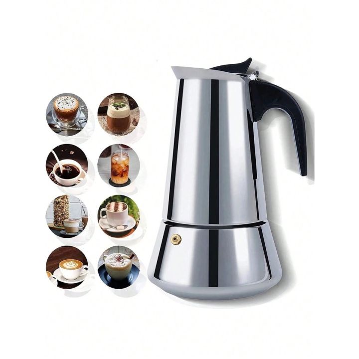 200ml Stove Top Moka Coffee Pot Stainless Steel Filter Espresso Coffee ...