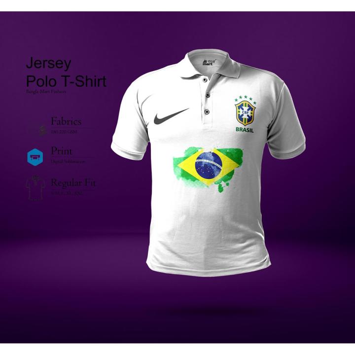 Brazil Flag With Brazilian Football Logo Half Sleeve Jersey Polo ...