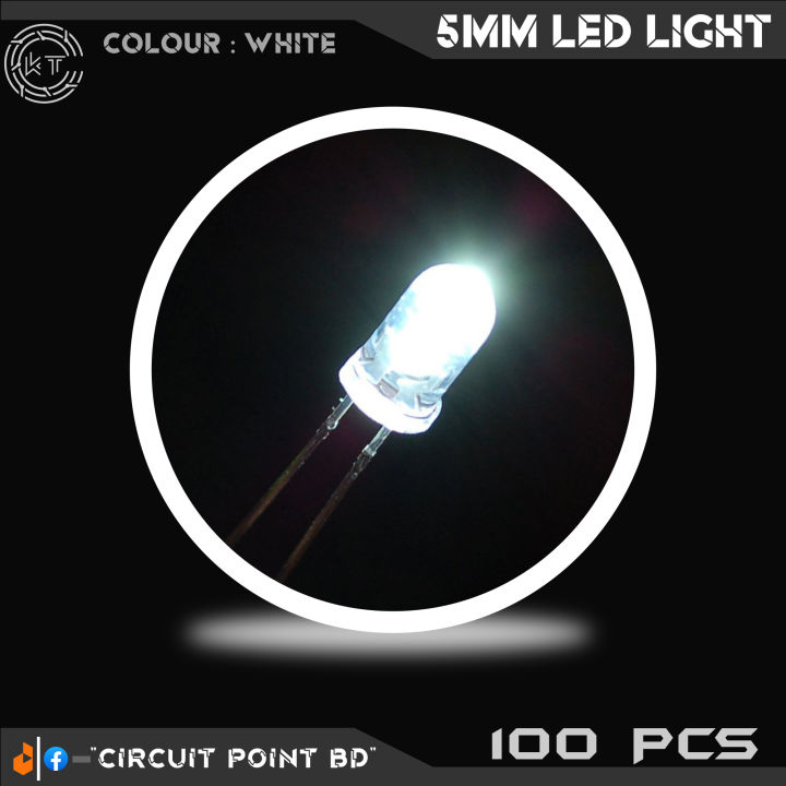 5mm White LED Light(Bright) 100 Pcs Pack. | Daraz.com.bd