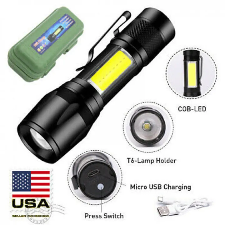 Rechargeable Flashlights Torch LED USB Portable Torches 3 Modes Zoom ...