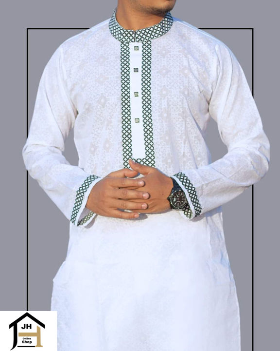 White Exclusive Collection-Premium Quality Fashionable Cotton Panjabi ...