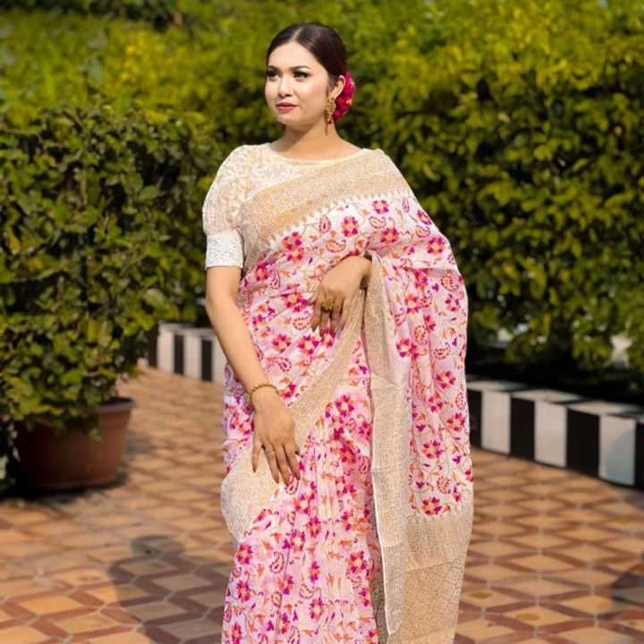 Half silk afsan print saree for women Tangail Saree | Daraz.com.bd