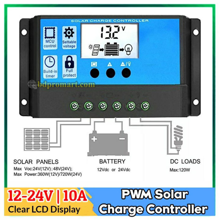 10A Solar Charge Controller 12V 24V Solar Panel Digital Lcd Display Pwm ...