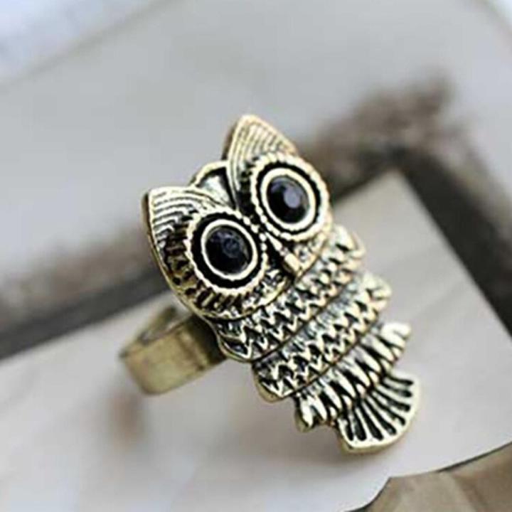 【happy one】personality owl ring female retro couple adjustable ring ...
