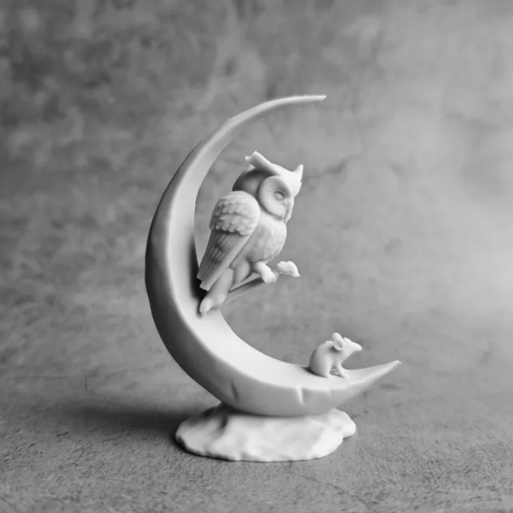 Owl on Crescent Moon Figurine – 3D-3D-Printed Desk & Shelf Décor ...