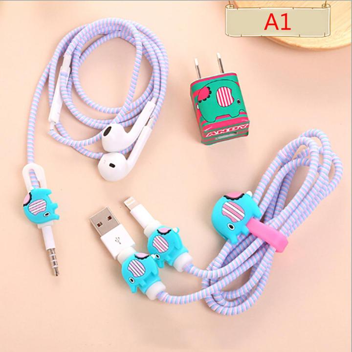 New cable winder charger stickers cartoon usb data cable protector set ...