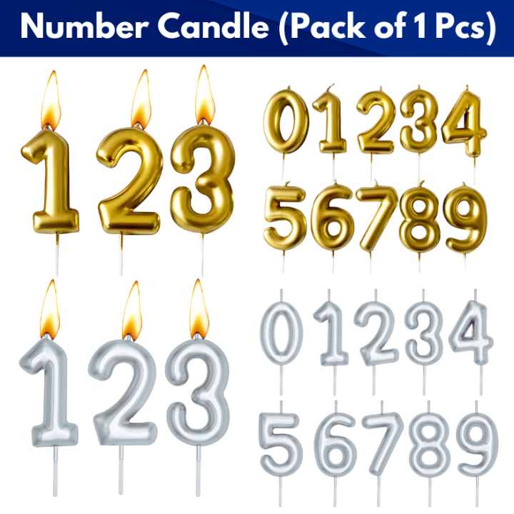 Golden & Silver Number Candle For Birthday, Anniversary, Events And ...