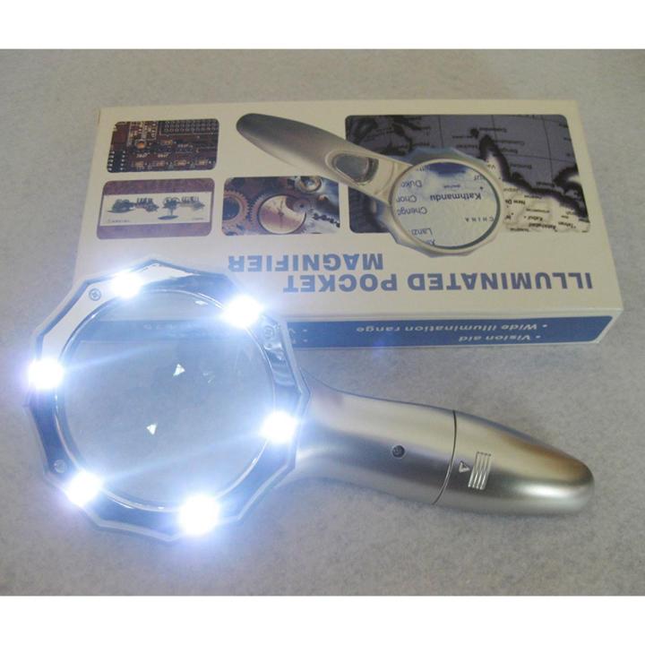 Illuminated Pocket Magnifier 4X 75Mm Hand-Held Magnifiers With 6 Led ...