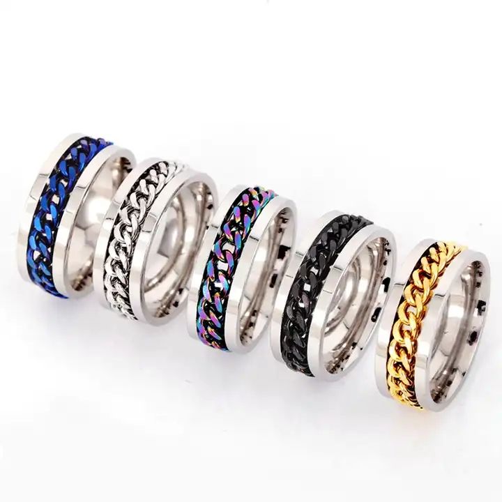 Cheap Wholesale Spinner Ring Stainless Steel Rotatable Chain Fidget ...