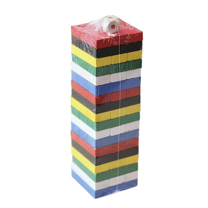 54Pcs Wooden Stacking Tumbling Tower Game Kids Family Dice Building ...