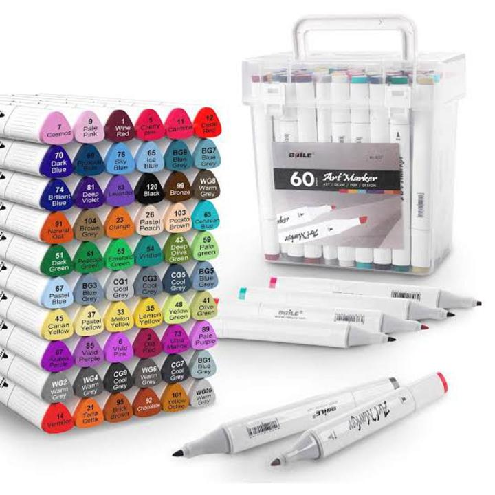 Art Markers Set, 60 colour Dual Tips Permanent Artist Coloring Drawing ...