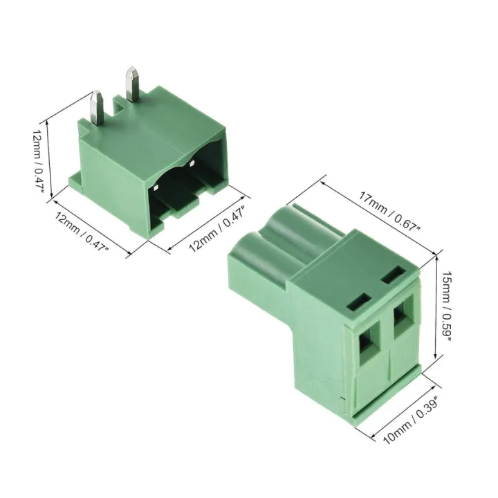 10Pcs - 2Pin RIGHT Angle GREEN Color MALE & FEMALE Screws Terminal ...