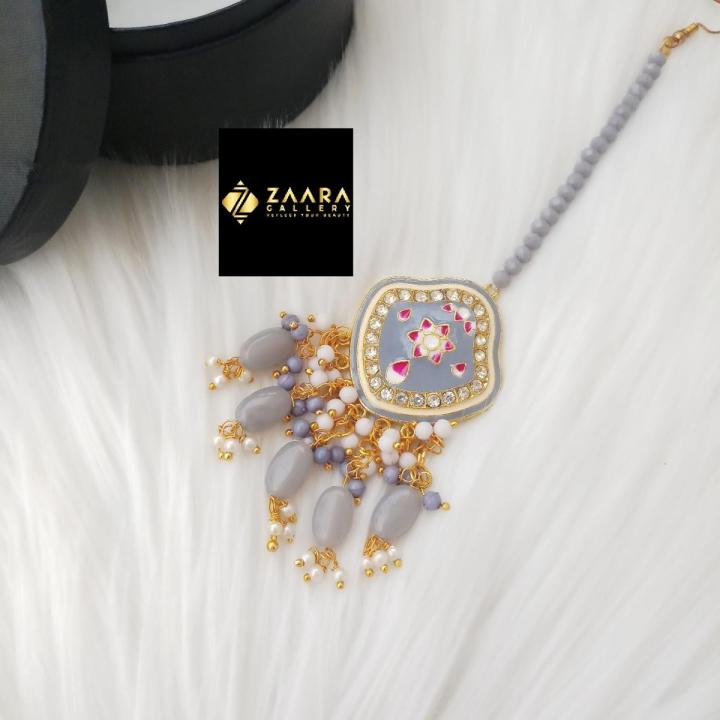 Jaypuri Meenakari Tikli (Tiklee) for Women and Girls (Dark ash/ Dark ...