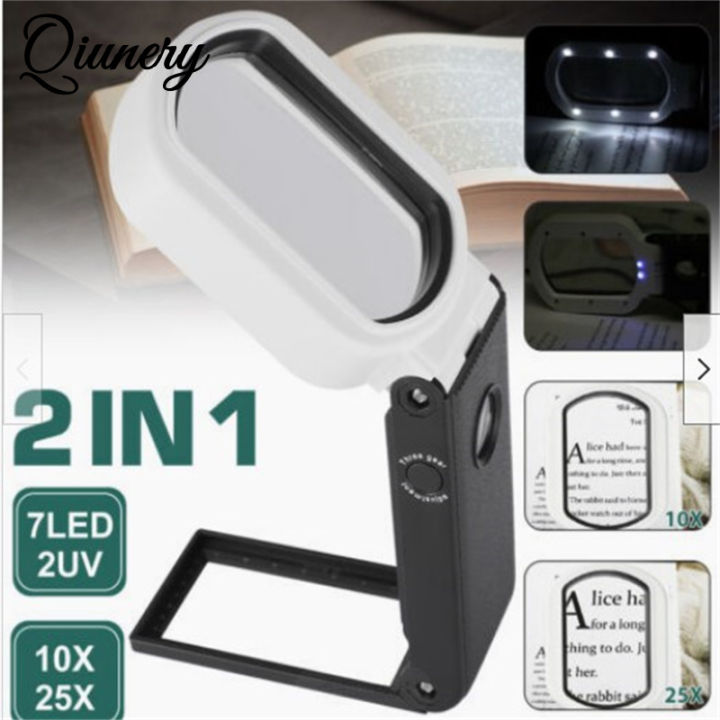 25X 10X Magnifying Glass With 9LED Light UV Lights Foldable Handheld ...
