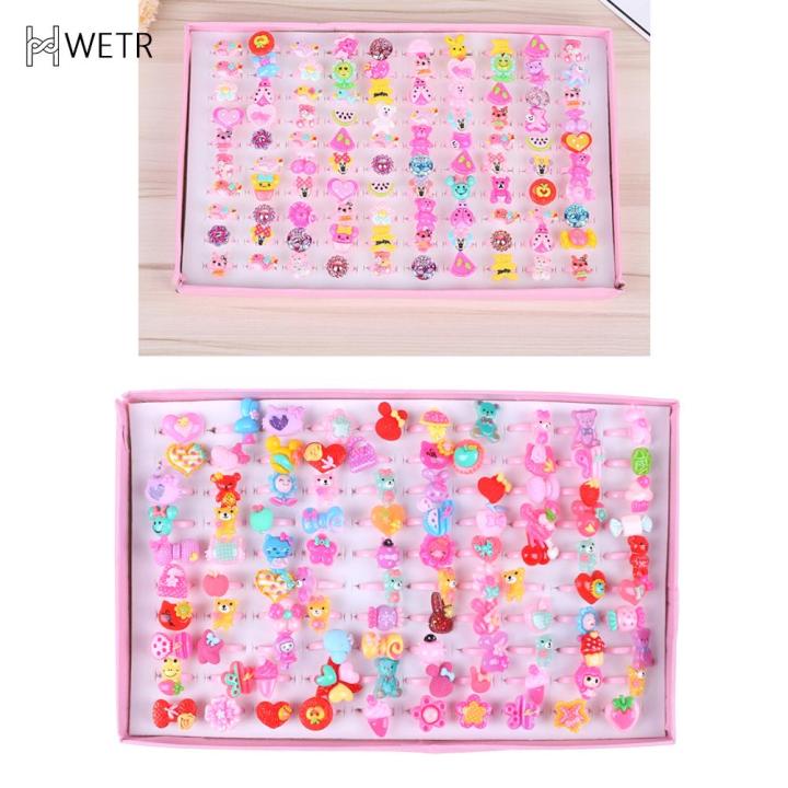 10 Pcs Cute Children's Day Jewelry Plastic Kids Rings For Girls With ...