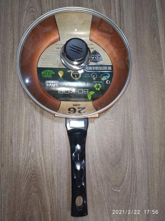BD-KOR 26 CM Marbel Coating Layer Non-Stick FryPan With Glass Lid Cover ...