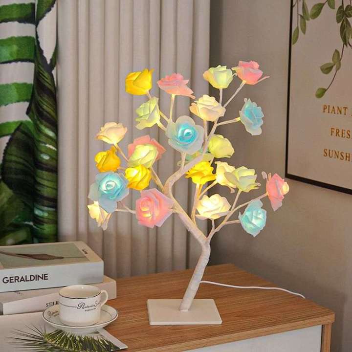 Rose Tree Lamp 24LED,Flower colour-White+Pink+Yellow+Blue, Height 18 ...