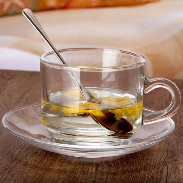 Transparent Tea Cup Set ( 6 Pcs cup- 6pcs preej) | Daraz.com.bd