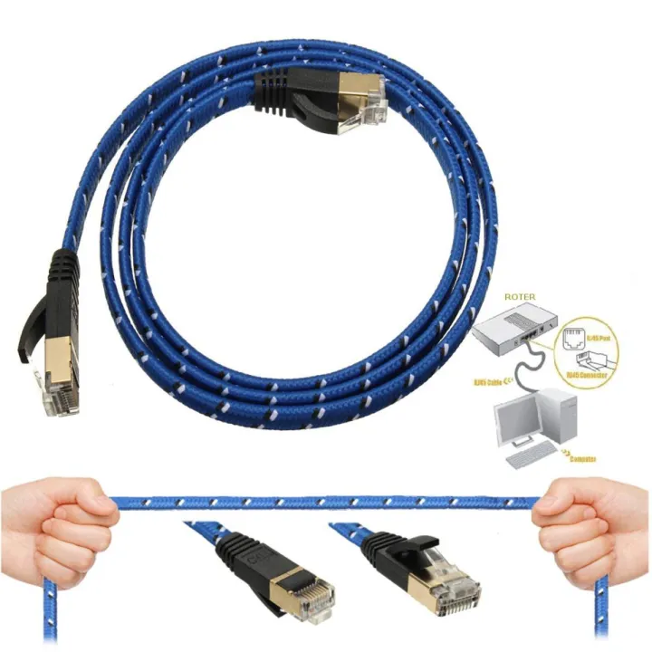 1～10M Braided CAT-7 Cat7 RJ45 Ethernet Flat Cable LAN Network Patch ...