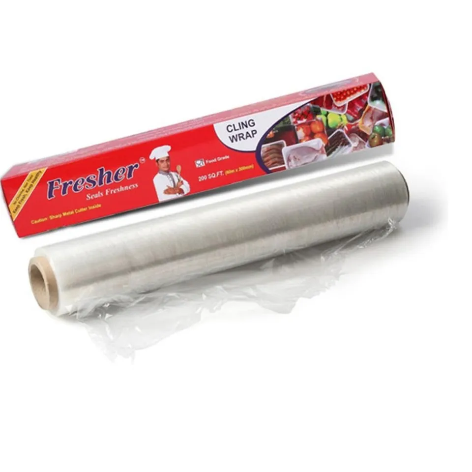 New 2024 Fresher Plastic Stretch Wrap Clear Cling Food Grade PE Vinyl Film Plastic Wrapping Paper Roll 60 meter Ideal food Wrapping paper for Keeping Food Fresh Wrapping Roll Daraz .bd