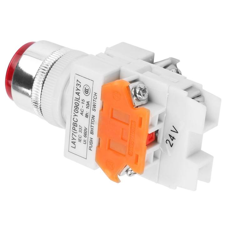 Self-Locking Red Push Button Switch 24V 22mm Mount with LED Light LAY37 ...