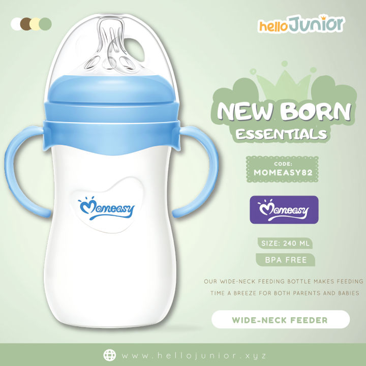 Momeasy Anticolic Natural Wide Neck bottle 240ml/ 8oz 3m+ Bpa free Plastic With 360° handle ...