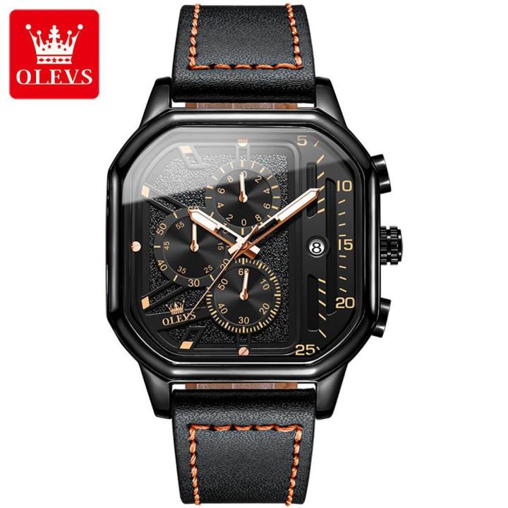 OLEVS Luxury Square Leather Quartz Watch For Men - Watch For Men ...