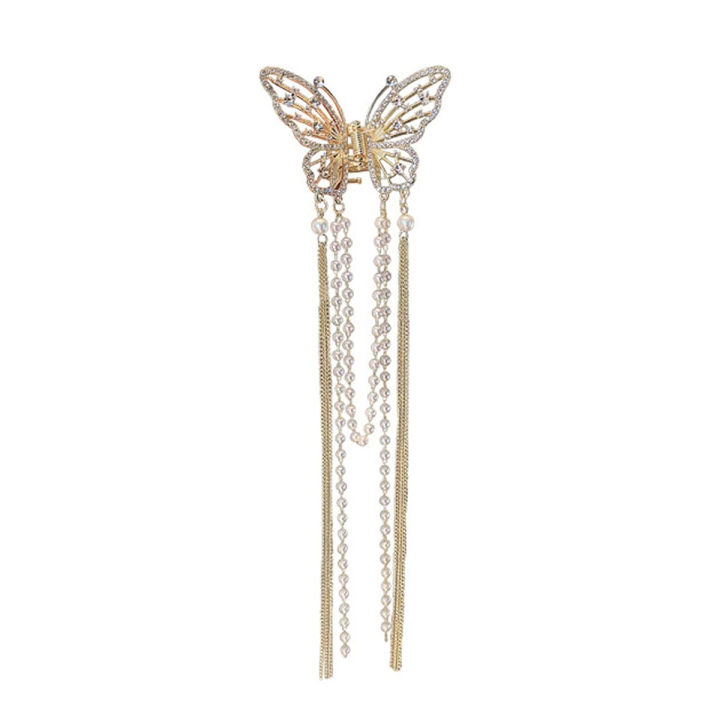 New Crystal Rhinestone Butterfly Pearl Tassel Hairpin Korean Simple