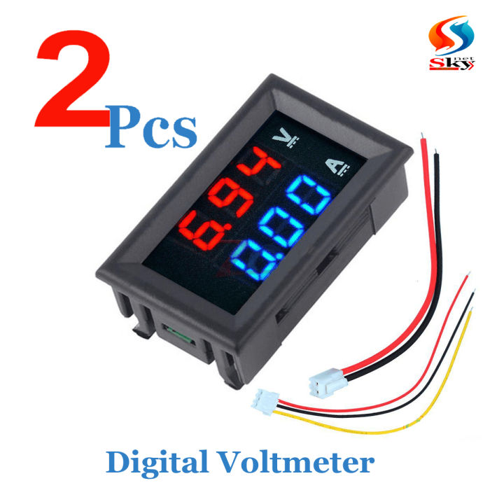 2pcs-DC 100V 10A Digital Voltmeter Ammeter 0.28" Blue + Red LED Amp ...