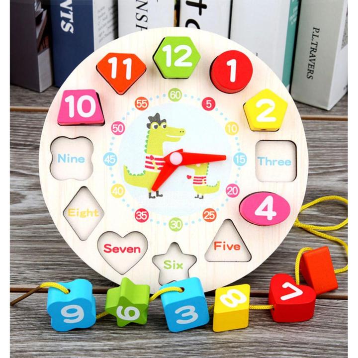 Wooden colourful 12 Numbers Clock Toy Digital Geometry Cognitive ...