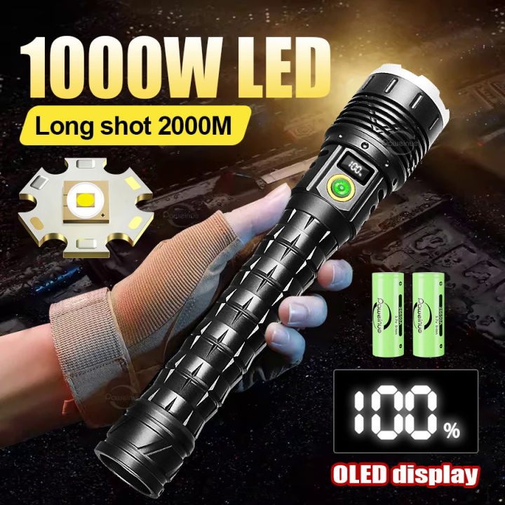 2024 First Model High power LED flashlight Use 2*26650 battery Type-C ...