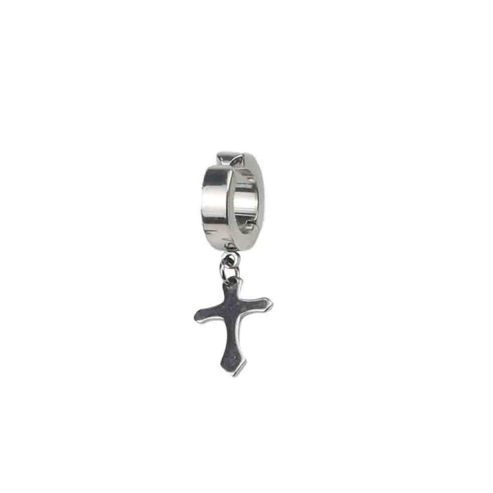 TE Cross Design Men Ear Hooks Ear Stud Non Piercing Clip Earrings Fake ...