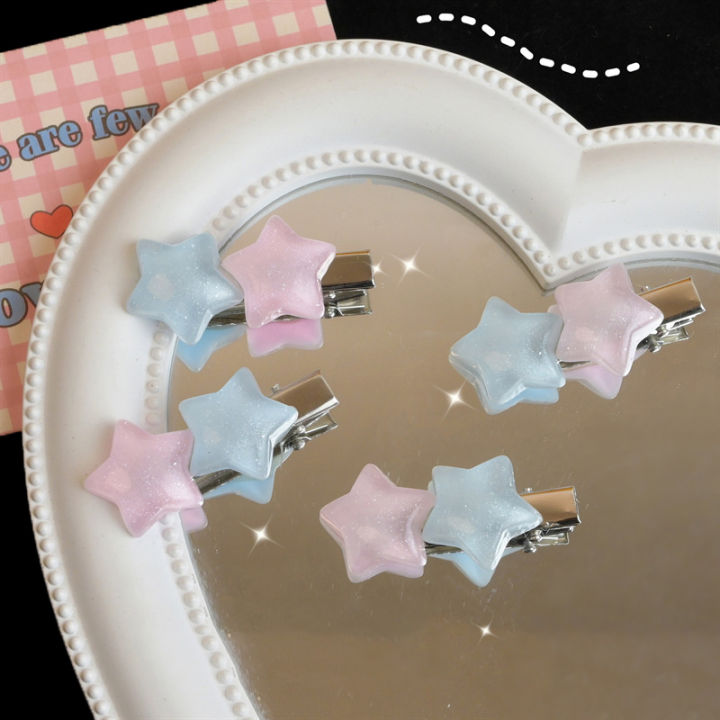 Pink And Blue Star Pentagram Hair Clip Jelly Color Crystal Sweet Cute ...