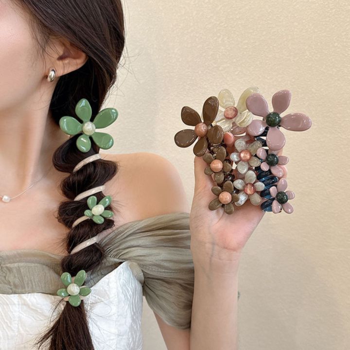 Sweet Colorful Flower Braid Hair Ring Elegant Fashion Telephone Wire ...