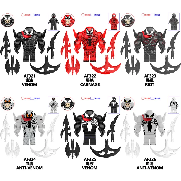 AF321-326 Marvel Venom Building blocks Carnage RIOT ANTI-Venom Blocks ...