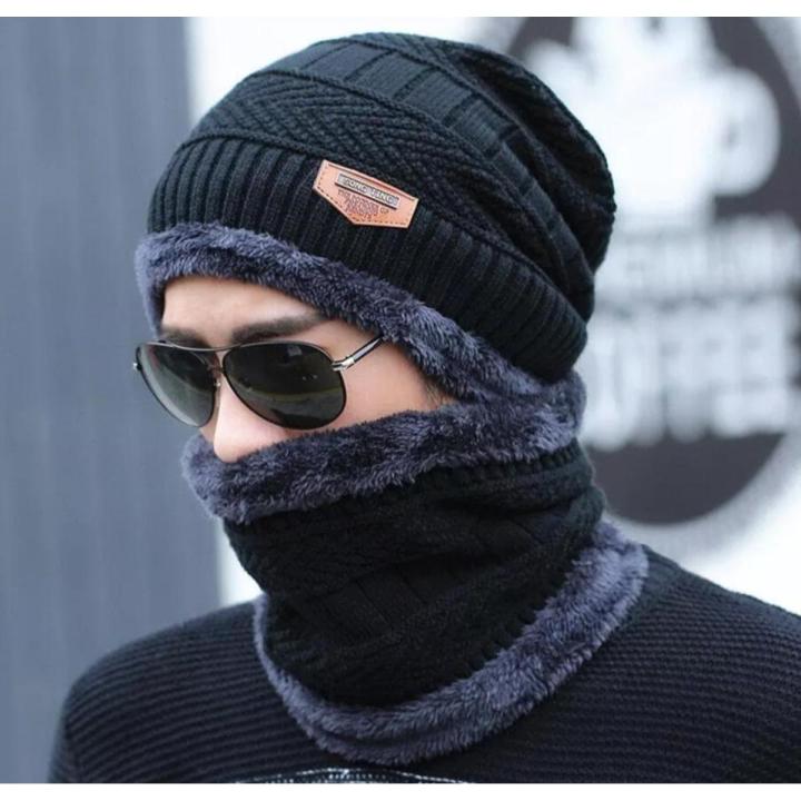 Men's F Wool Liner Thick Hat Scarf Set winter tupi for men | Daraz.com.bd