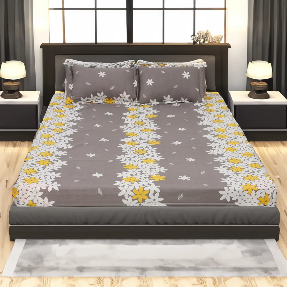 Cotton Multicolor Blooming Beauty Print King Size Flat Bed Sheet Set 7.5 by 8.5 Feet with Two Pillow Covers 300 Thread Count Hand Washable Daraz .bd