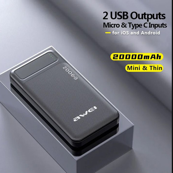 Awei P6K 20000mAh Fast Charging Dual USB Port Powerbank Micro USB and ...